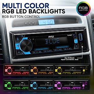 Pyle MP3 Stereo Receiver Power Amplifier, AM/FM/MP3/AUX Stereo Receiver, USB Flash Readers, Single DIN, 30 Preset Memory Stations, LCD Display with Remote Control, RGB Button
