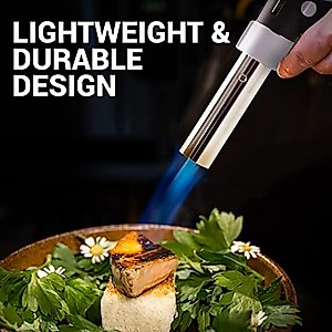 Jo Chef Pro Butane Torch Lighter - Refillable Butane Torch Head, Small Butane Torch with Safety Lock & Adjustable Flame - Culinary Blow Torch, Creme Brulee Torch, Baking, Included 2 Butane Canisters