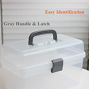 BangQiao Multipurpsoe Plastic Art Craft Storage Container Box Case with Handle and Removable Tray, Clear&Gray