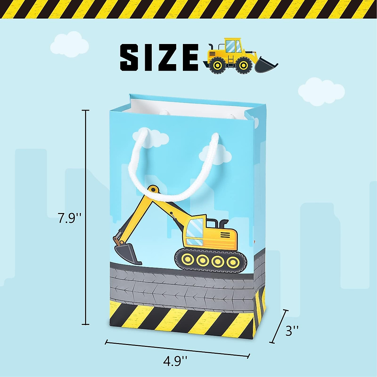 WERNNSAI 16PCS Construction Goodie Bags - Construction Birthday Party Favors Bags for Kids Boys Construction Party Supplies Dump Truck Tote Bags Candy Treat Gift Storage Bags Birthday Baby Shower