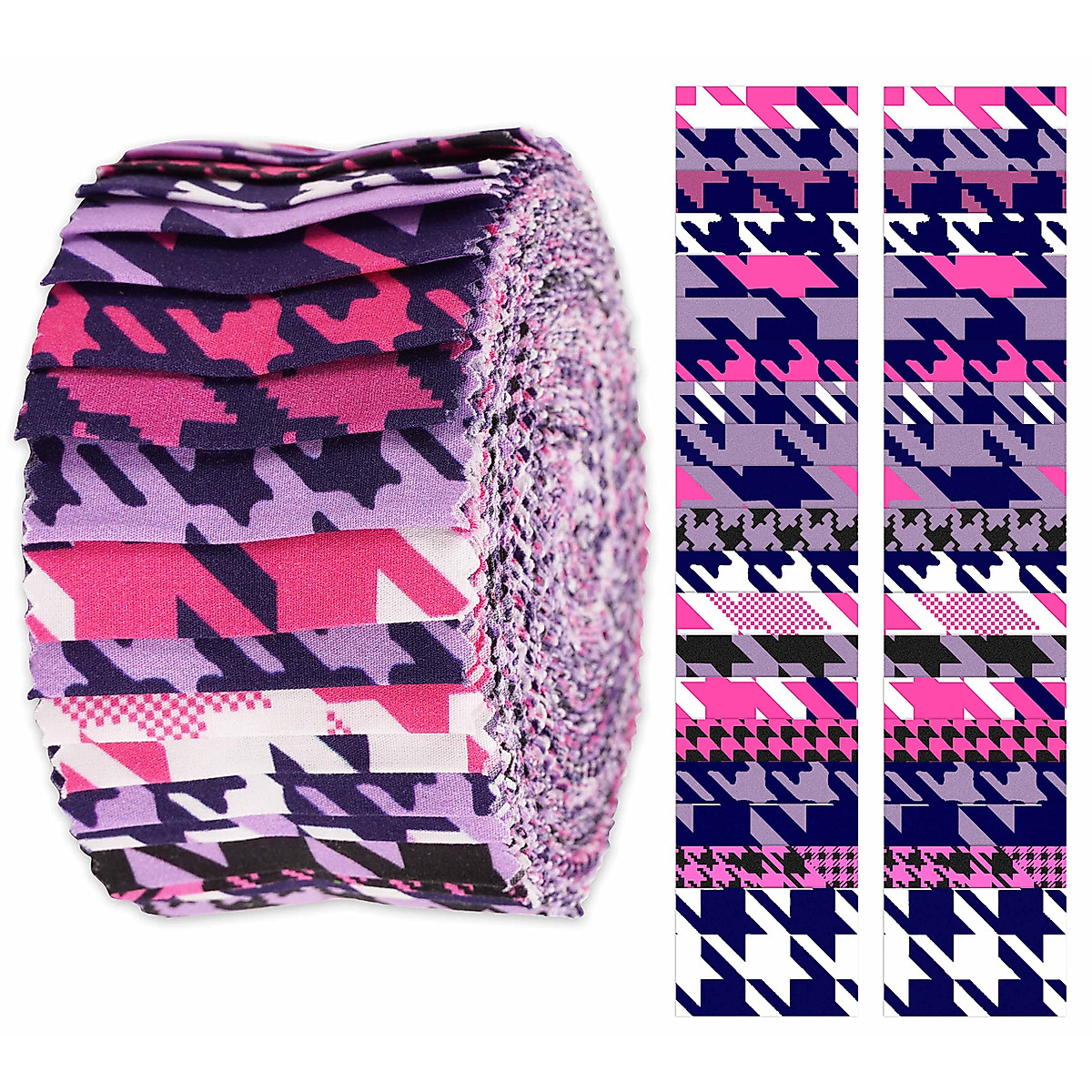 Soimoi 40Pcs Houndstooth Print Cotton Precut Fabrics for Quilting Craft Strips 2.5x42inches Jelly Roll - Purple & Pink
