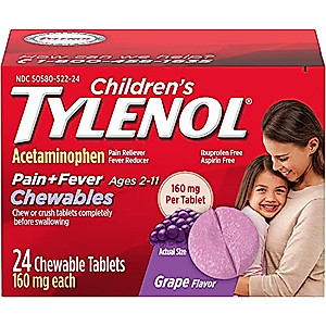 Tylenol children's Pain plus Fever, Grape, 24 Chewable Tablets (Pack of 2)