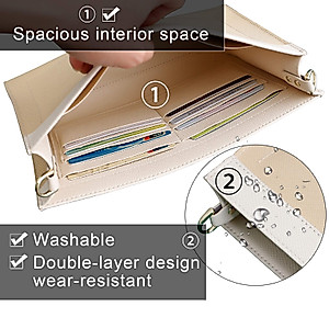 OAikor Upgraded Purse Insert Organizer Bag Fit Toiletry Pouch 26 Premium Microfiber Leather with D Rings, Waterproof Bag Insert for lv Pouch 26 Khaki (Large-26, Beige)