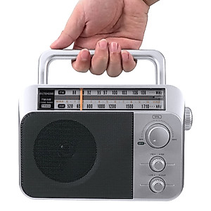 Retekess TR604 AM FM Radio Portable Transistor Analog Radio with 3.5mm Earphone Jack Battery Operated Boombox by 3 D Cell Batteries or AC Power (Silver, AM FM)