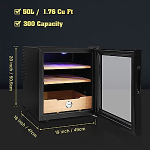 TCFUNDY 50L Cooler Humidor, Electronic Cooler Humidor 3-Layer Spanish Cedar Wood Shelves & Drawer with Hygrometer, 300 Capacity, 1.76 Cu Ft