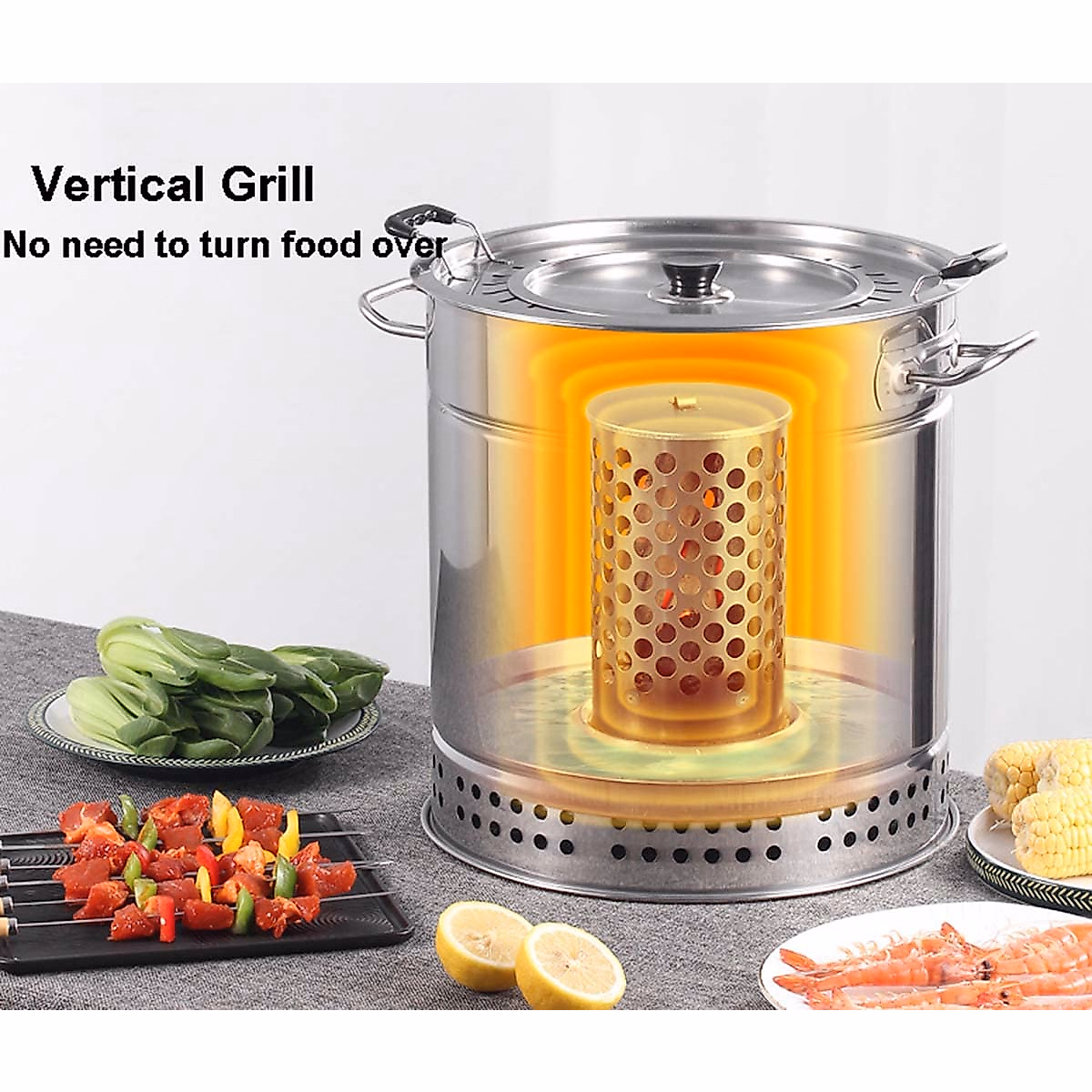 INLETTER Portable Vertical Charcoal Smoker Grill Barrel Grill with 28 Skewers, Outdoor Indoor Camping Smokeless Charcoal Barbecue Grill BBQ,L