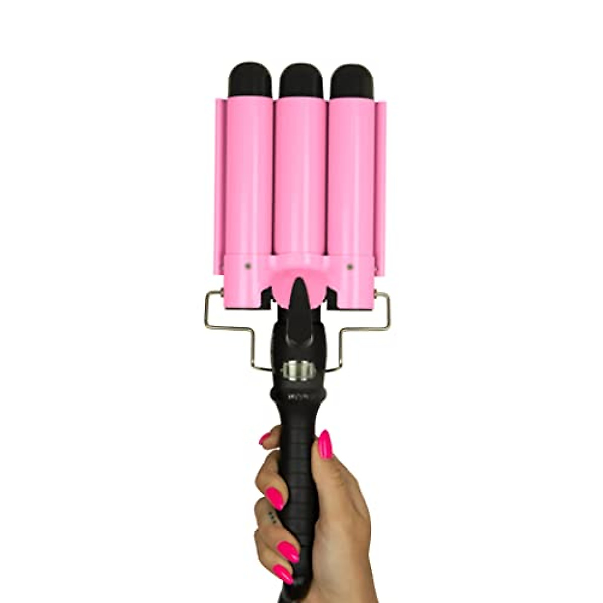 Trademark Beauty Babe Waves Jumbo -Three Barrel Hair Waver, Curling Iron, 1.25 Inch, Quick Heat, Adjustable Temperature Hair Curler - Pink