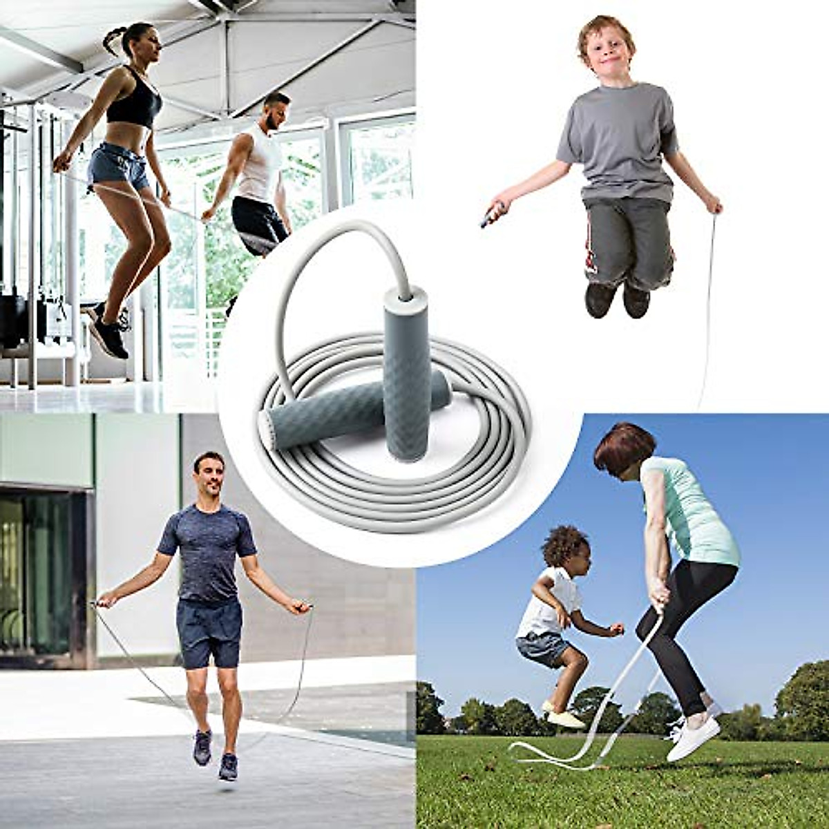 Weighted Jump Rope Workout-1LB Professional Skipping Rope with Adjustable Length&Silicone Comfortable Grips,Heavy Jumpropes Adults Fitness Women Men Kids,Cardio Boxing Endurance Training Exercise-Gray