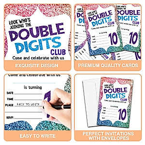 YQV 10th Birthday Party Invitations, 20-Count Fill-in Style Birthday Party Invites With Envelopes-HBYQK-B34