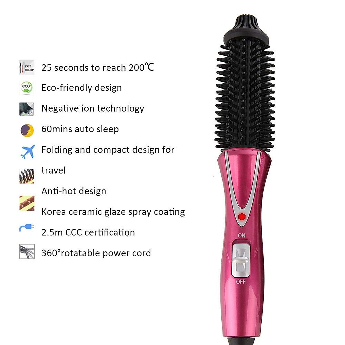 Hair Dryer Brush, Curling Iron Hair Ionic Hair Straightener Brush Ceramic Heated Brush Styler For Short Hair[Us]