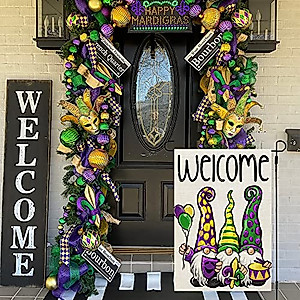 CROWNED BEAUTY Mardi Gras Gnomes Garden Flag for Outside 12x18 Inch Double Sided Small Burlap welcome Yard Outdoor New Orleans Carnival Celebration CF694-12