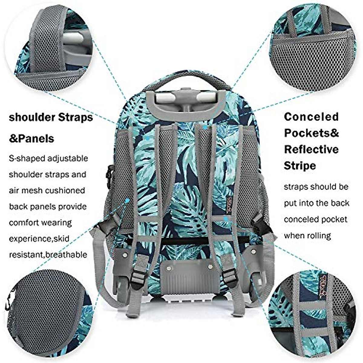 Tilami Rolling Backpack Laptop 18 inch with Lunch Bag, Rainforest