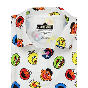 Sesame Street Boys Half Button Shirt for Infant and Toddler White/Multi