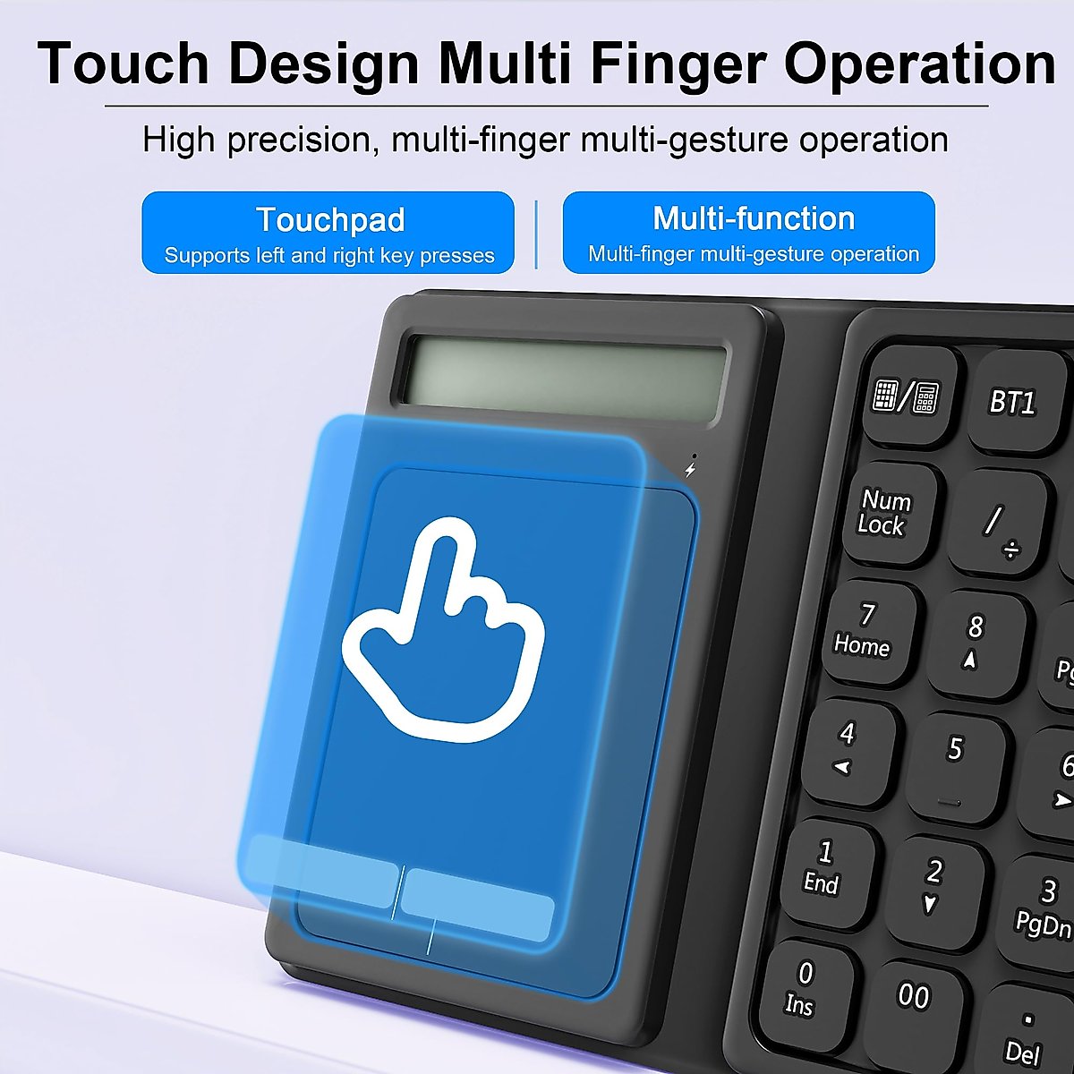 Bluetooth Number Pad, Foldable 2.4G Wireless Numeric Keypad with Display Calculator & Touchpad, Wireless Number Pad Slim 23 Keys Portable Financial Accounting Numpad Keyboard for PC Laptop Desktop