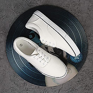 yageyan Mens Low Top Canvas Shoes Lace-up Fashion Canvas Sneakers Casual Shoes for Men Black and White(White,11)
