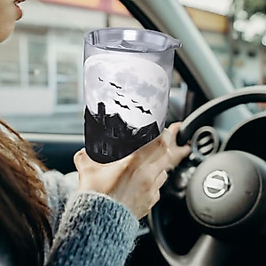 jshmgchw 3d Halloween Moon 20oz Tumbler, Car Cup With Lid And Straw, Spill-Proof, Stainless Steel Double Wall Vacuum Insulated Reusable Coffee Travel Mug, For Cold Drinks, Hot Beverage