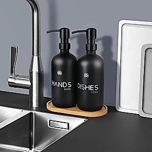 Soap Dispenser,Matte Black Soap Dispenser Kitchen with Pump,Hand Dish Soap Dispenser with Large Capacity,Liquid Soap Dispenser Bathroom Set with Tray,Shampoo Bottle for Kitchen Decor-2 Pack