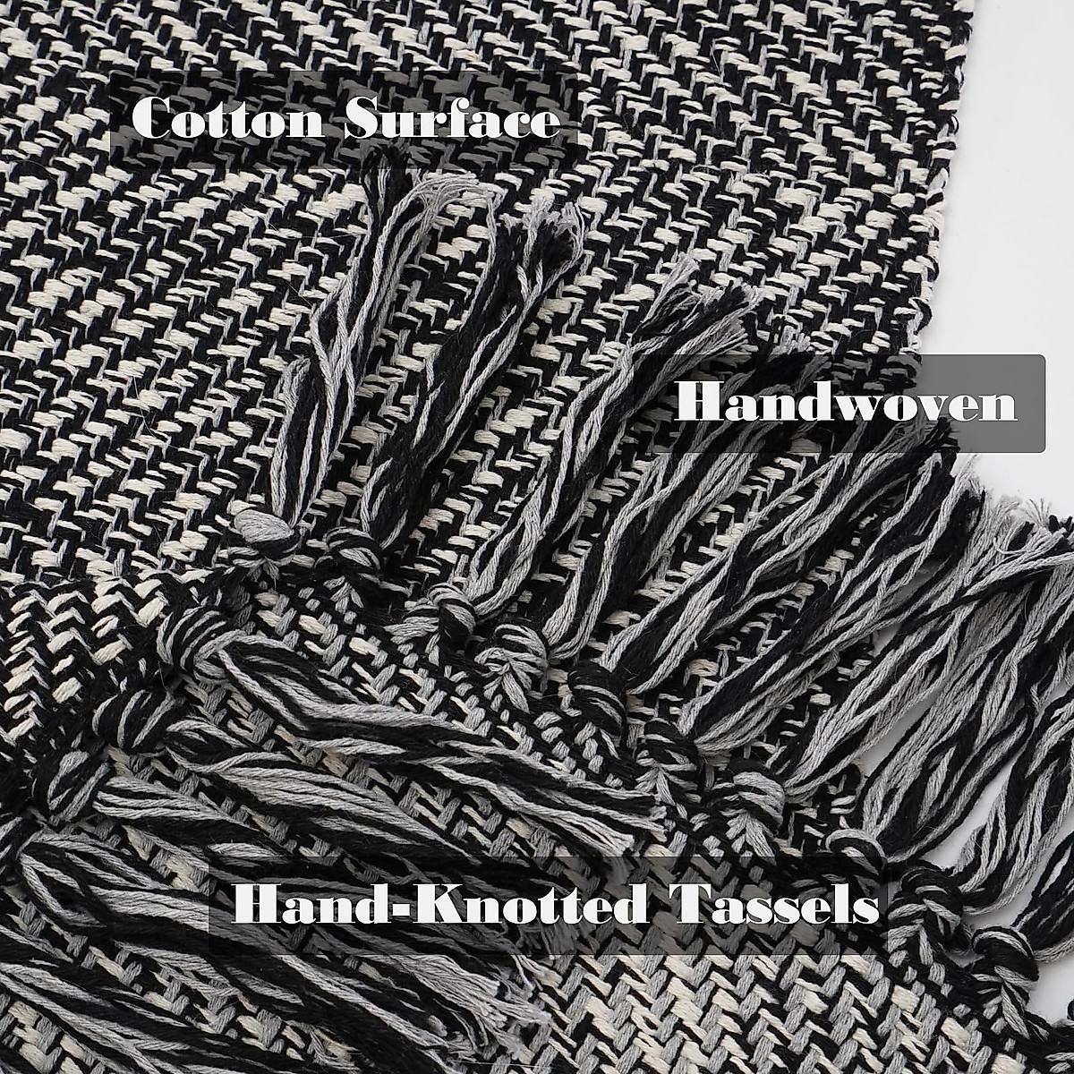 donttwa Modern Bathroom Rug, Washable Black Small Area Rug, 2x3 Front Door Mat Lightweight Woven Cotton Rug with Tassels, Farmhouse Throw Rugs Low Pile Carpet for Entry Laundry,Black&White