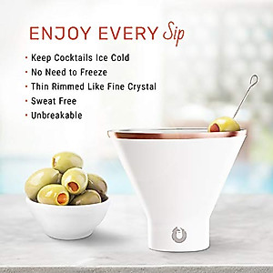 SNOWFOX Premium Vacuum Insulated Stainless Steel Martini Glass -Set of 2 -Martinis Stay Icy Cold -Stemless Cocktail Glasses -Elegant Home Entertaining -Bold Beautiful Barware Set -8 oz -White/Gold