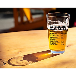 Retirement Gifts for Men - Retirement Weekly Schedule Beer Glass - Funny Beer Glass Unique Retirement Gift For Dad, Grandpa, Friends, Family, And Coworkers - Fathers Day and Christmas Gift