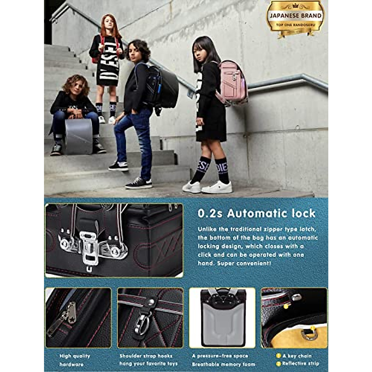 Baobab's wish Ransel Randoseru Japanese schoolbag Backpacks Lightweight & Sturdy Japan Backpacks With One-touch Switch (blue) (rbsb-012)