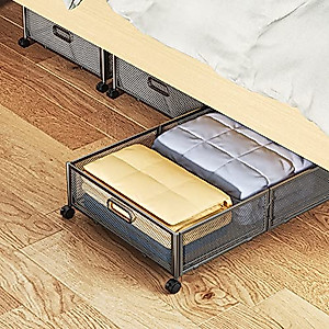 BIETCR under bed storage containers with wheels,metal underbed storage containers drawers, under bed shoe storage organizer for Bedroom Clothes Shoes Blankets (2PCK.BLACK)