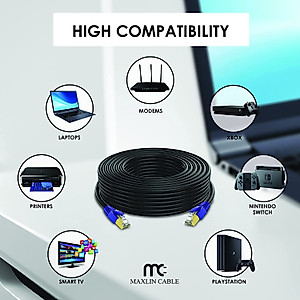 MAXLIN CABLE Cat 7 Ethernet Cable, 100 ft RJ45 600 MHz, Heavy Duty Indoor Outdoor Gaming LAN Cable, Shielded Copper Waterproof Direct Burial Zero Lag Network Patch, Compatible with Modem, Router, PS3