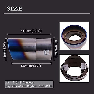 RYANSTAR Universal 1.5"-2"(1.0L-2.0L) Stainless Steel Exhaust Muffler Tip Pipe Car Oval Rear Exhaust Straight TailPipe Muffler Modification Blue Burnt