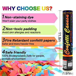 FIEKEICC Confetti Cannon Multicolor 12 Pack Biodegradable Confetti Popper Party Confetti Shooters12 Inch Confetti Popper Cannons Confetti Poppers for Wedding,Birthday,Graduation, New Years Celebration