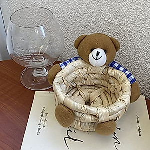 Sundries Storage Basket Decorative Lovely Desktop Sundries Woven Bear Storage Basket for Living Room S