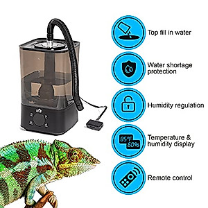 Reptile Fogger Digital Tank Timer 4.5L Top Filling Terrariums Humidifier Reptile Mister Lizard Tortoise Amphibian Foger with Hose for Reptiles, Amphibians, Herps, Vivarium