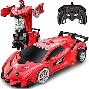 Remote Control Car, Toy for 3-8 Year Old Boys, 360° Rotating RC Deformation Robot Car Toy with LED Light, Transform Robot RC Car Age 3 4 5 6 7 8-12 Years Old for Kids, Boys Girls Birthday Gifts (Red)