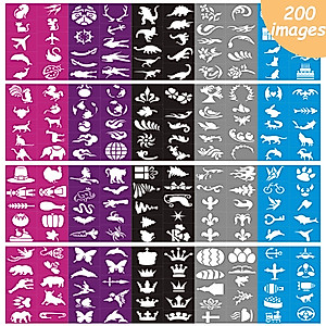 Lystin Face & Body Paint Stencils Kit for Kids (200 Pieces) - Soft, Reusable and Easy to Stick Down - Tattoo Stencils, Glitter Temporary Tattoos for Kids School Carnival Birthdays Halloween Christmas