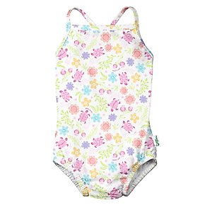 i play. by green sprouts baby girls One-piece Swimsuit With Built-in Reusable and Toddler Swim Diaper, White Turtle Floral, 24-3T US
