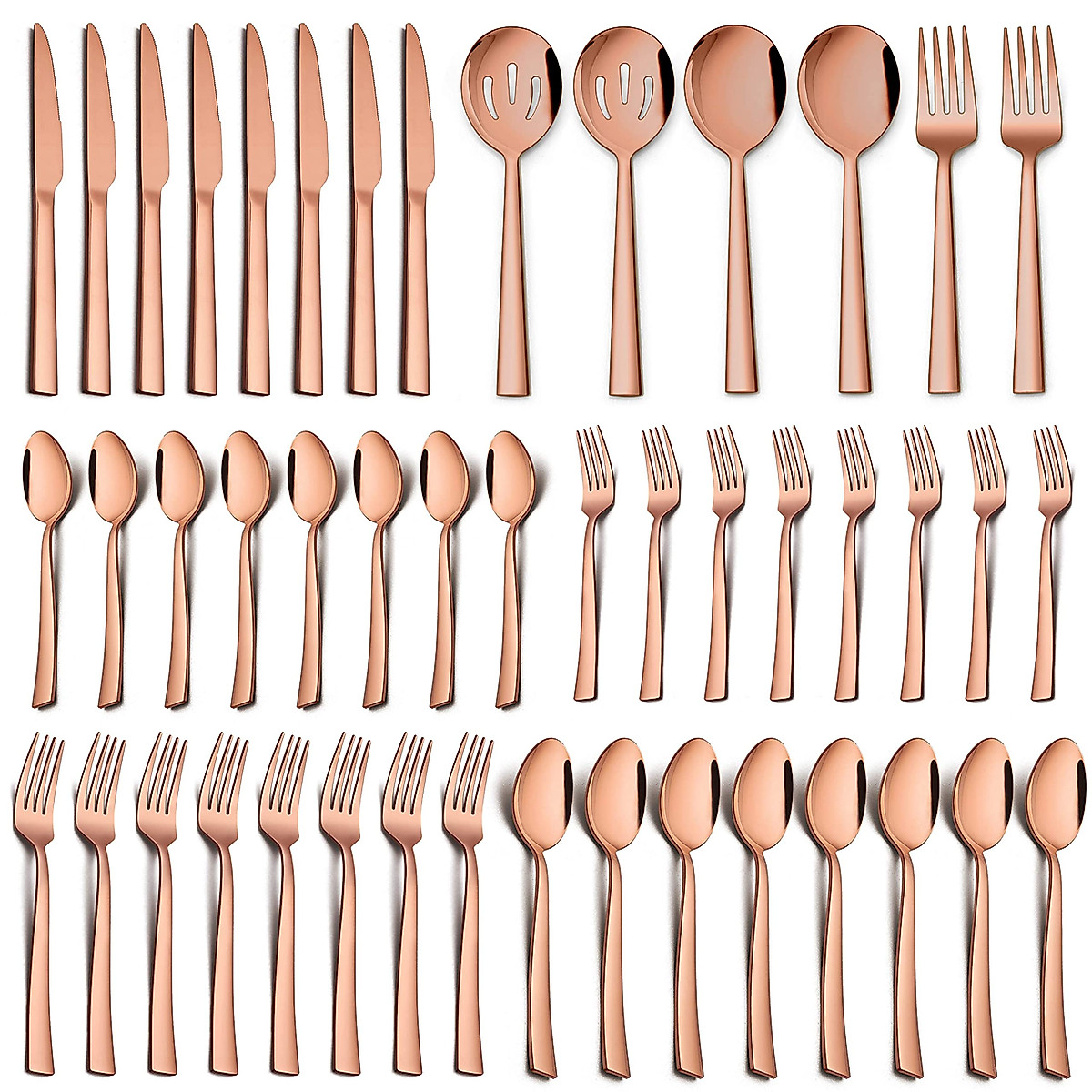 Homikit 46-Piece Copper Silverware Set with Serving Utensils, Stainless Steel Square Flatware Cutlery Set for 8, Modern Home Restaurant Hotel Eating Utensils, Include Fork Spoon Knife, Dishwasher Safe