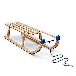 Vispronet Decorative Wood Sled – 39in Snow Sled – Outdoor Decorative Sled with Solid Wood Seat and Pulley Rope – Laminated Beach Wooden Frame – Holds Up to 200lbs
