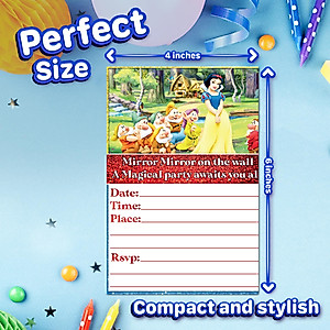 Set of 20 Snow White -Themed Happy Birthday Invitation Cards & Envelopes - Lightweight (240g), Postcard Style Invites for the Perfect Party Pack