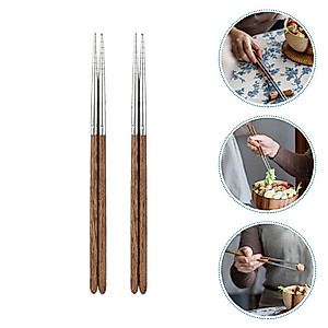 Reusable Metal Stainless Steel Chopsticks: 2 Pairs Long Cooking Chopsticks with Wooden Handle Japanese Type Sashimi Chopsticks for Home Restaurant