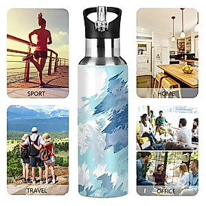 Insulated Sports Water Bottles Fashion Marble Passionate Indigo Graffiti Vacuum Stainless Steel Thermos Mug with Straw Lid & Handle 20 oz