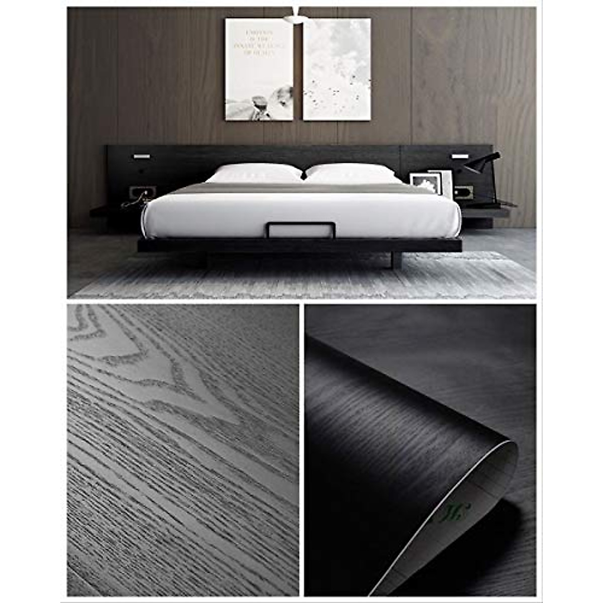 Abyssaly Black Wood Peel and Stick Paper Decorative Self-Adhesive Film for Surfaces Easy to Clean Thickening Upgrade Increase Stomata and Reduces Bubble Generation 11.8 Inch X 78.7 Inch