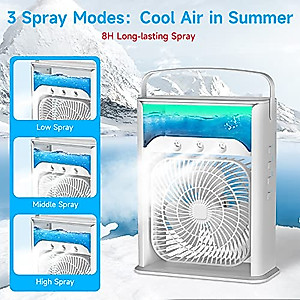 Portable Air Conditioner,4-In-1 Personal Air Cooler Mini Evaporative Fan, Portable AC Mobile Air Conditioner with 360°Rotation, 7 LED Light,3 Wind Speeds, 3 Spray Modes for Office Desk Bedroom Kitchen