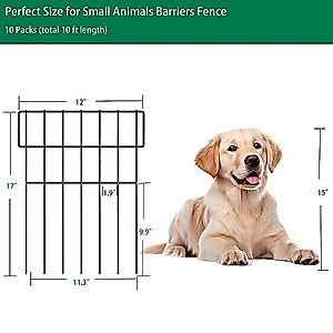 ELYKEN 10 Pack Garden Fences, Animal Barrier Fence for Dog, 17”H x 12"W (Total 10’) Decorative Rustproof Metal Wire Panel Border for Dog, Flower Edging Blocker for Yard Landscape Patio Outdoor Decor