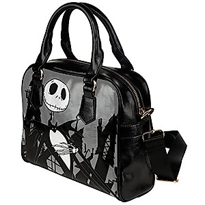 Women Crossbody Shoulder Top-handle Bags Shell Handbag with Jack Skellington Pattern
