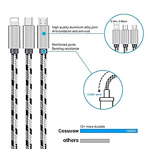 3Pack 1ft Multi Charging Cable Short Multi Charger Cable 3A Fast Charge USB Multi Cable 3 in 1 Universal Charging Cord Nylon Braided 3-1 Multiple Connectors for Cell Phones and More(Silver)