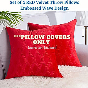 Bright Red Throw Pillows for Couch (Covers ONLY) 18x18 - Decorative Pillow Covers for Sofa Pillows, Red Pillow Covers 18x18 Pillow Cover Set of 2, Velvet Red Pillows Decorative Throw Pillows Covers