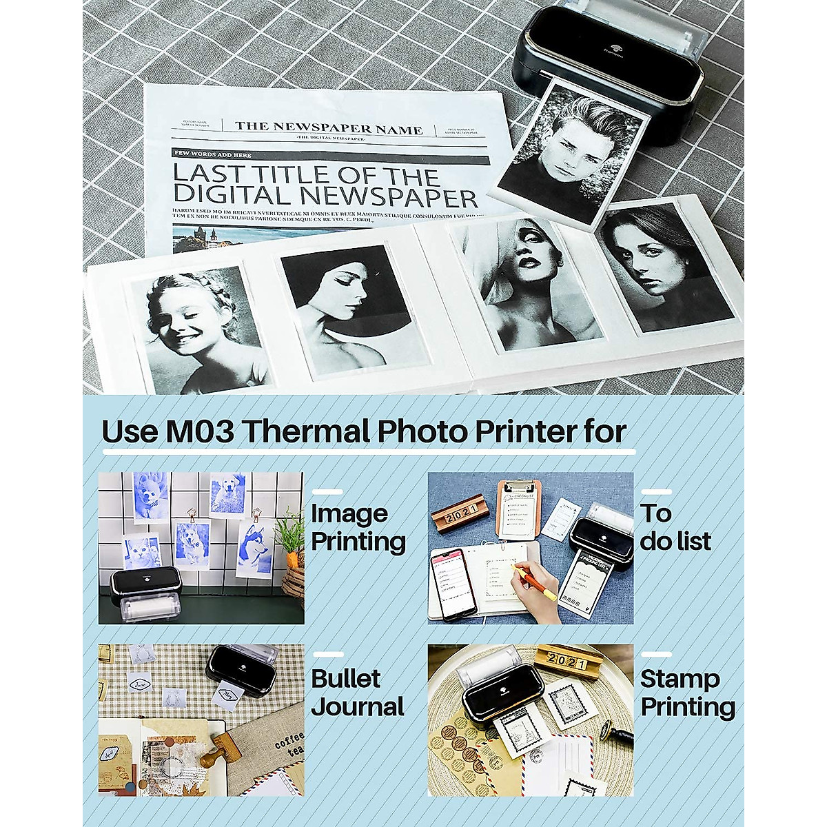 Phomemo 3 Inch Thermal Sticker Paper for Phomemo M03/M03AS/M04S Portable Photo Printer Notes Printer, Black on White, 77mm x 3.5m, 3 Inch X 11.5 ft, 3 Roll