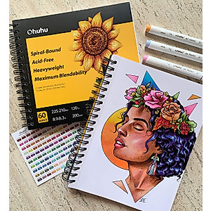 Ohuhu Marker Pads Art Sketchbook, 7.6"x10" Large Paper Size, 120LB/200GSM Heavy Smooth Drawing Papers, 60 Sheets/120 Pages, Spiral Bound Sketch Book for Alcohol Markers Christmas Gift