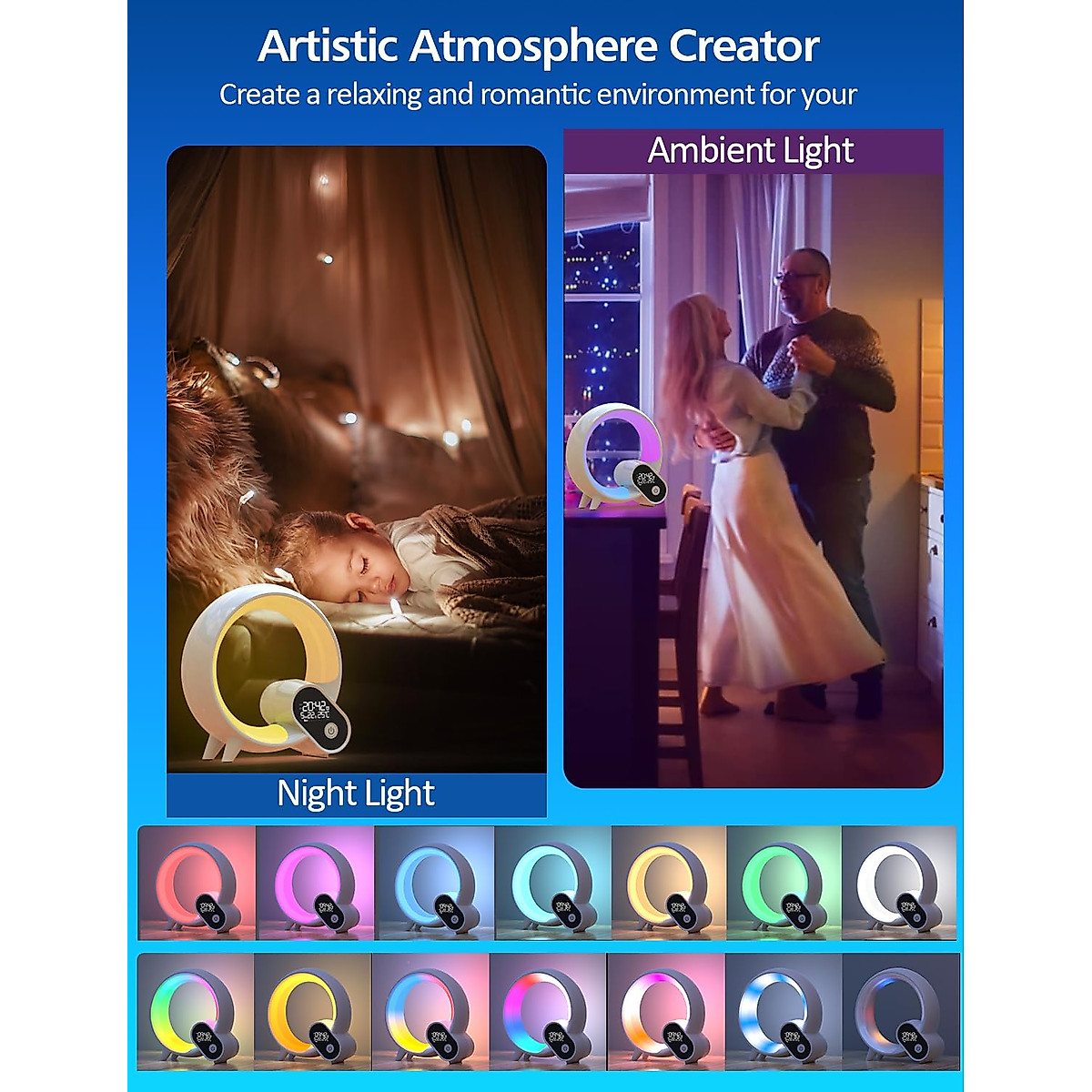 Smart Night Light for Kids,Wake Up Light Sunrise Alarm Clock,Ambient Light & Sleep Assistant White Noise Sound Machine Baby Night Light,App,Bluetooth Speaker,Snooze,Timer,Remote Control,Ideal for Gift