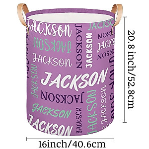 Custom Name Large Laundry-Basket for Kids-Boys-Girls, Personalized Collapsible Waterproof Laundry Hamper Dirty Clothes Toys Storage Bin with Handles,Purple
