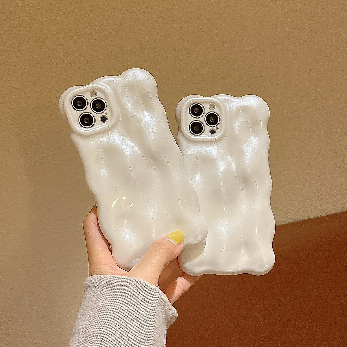 XIZYO for iPhone 13 Pro Max Case 6.7 Inch Cute Wave Pattern Aesthetic Phone Case 3D Curly Wavy Shape Plating Glitter Bling for Women Girls Soft Bumper Silicone Shockproof Case, Pearl White